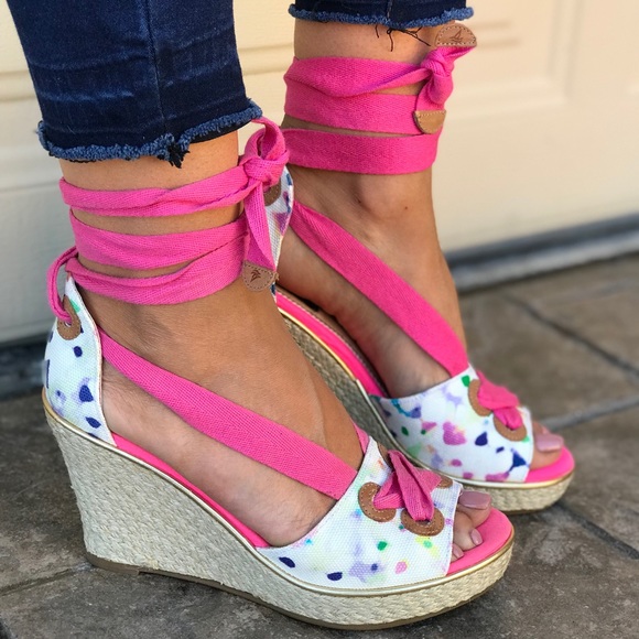 Sperry | Shoes | Hot Pink Chunky Wrap Around Laces Platform Wedge ...